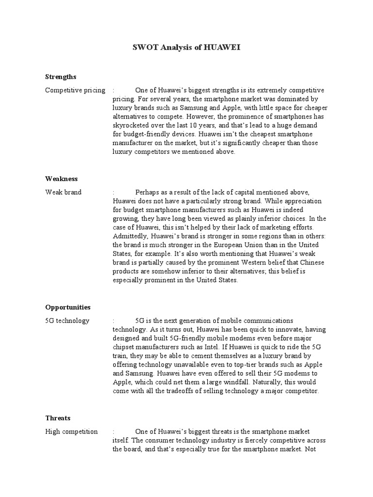 SWOT Analysis of HUAWEI | PDF | Smartphone | Brand