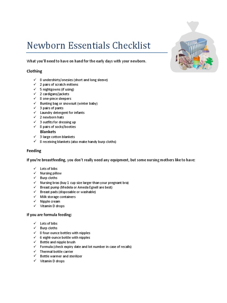 Newborn Essentials Checklist PDF | PDF | Breastfeeding | Infants