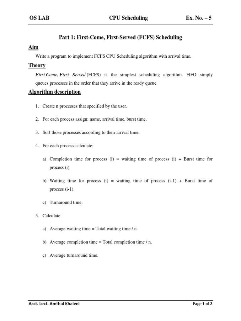 Os Lab CPU Scheduling Ex. No. - 5 | PDF | Computers