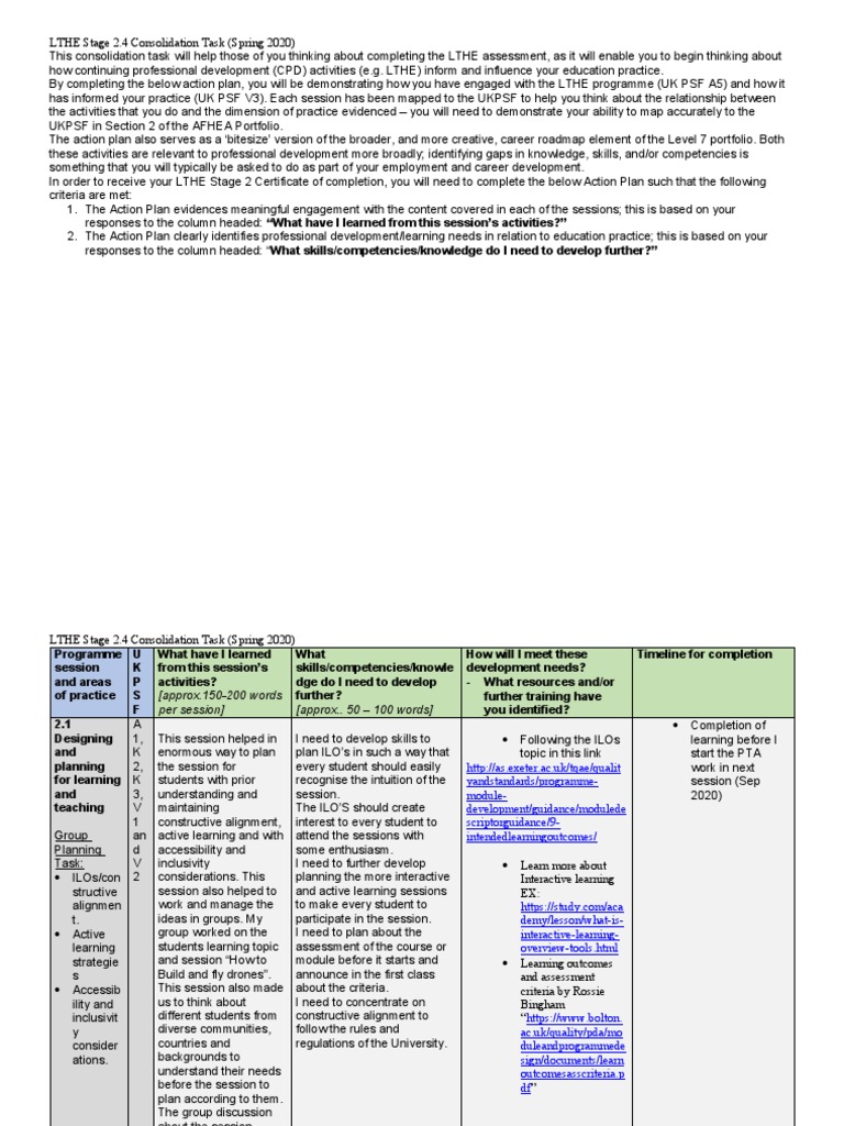 Action Plan - Consolidation Task | PDF | Educational Assessment | Learning