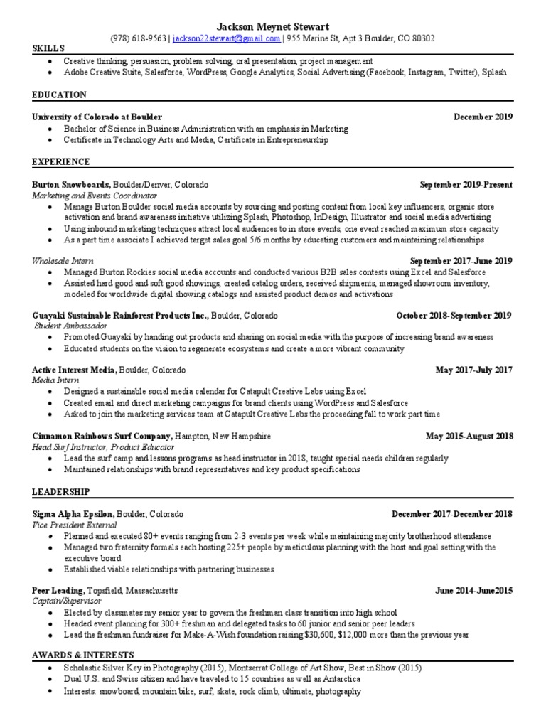 Marketing Coordinator Resume for Jackson Stewart | PDF | Social Media ...