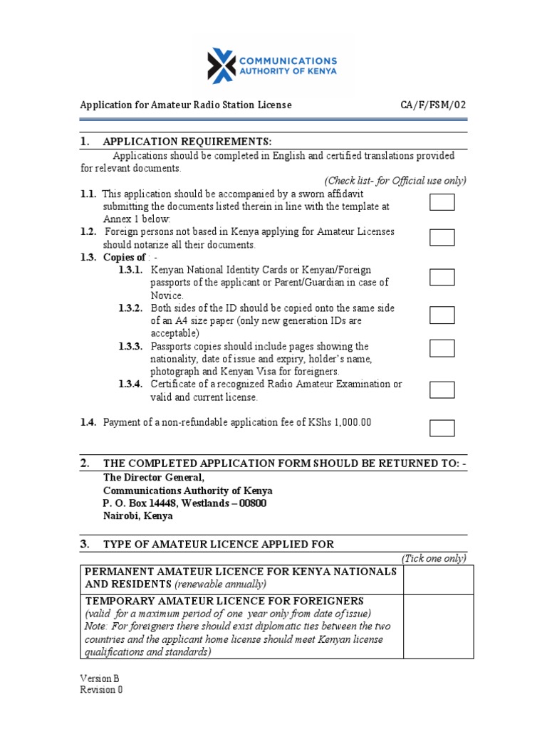 Application For Amateur Radio License Form CA F FSM 02 1 | PDF ...