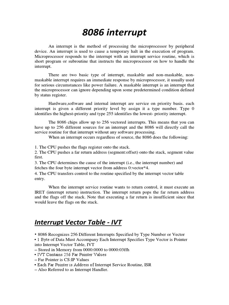8086 Interrupt: Interrupt Vector Table - IVT | PDF | Central Processing ...