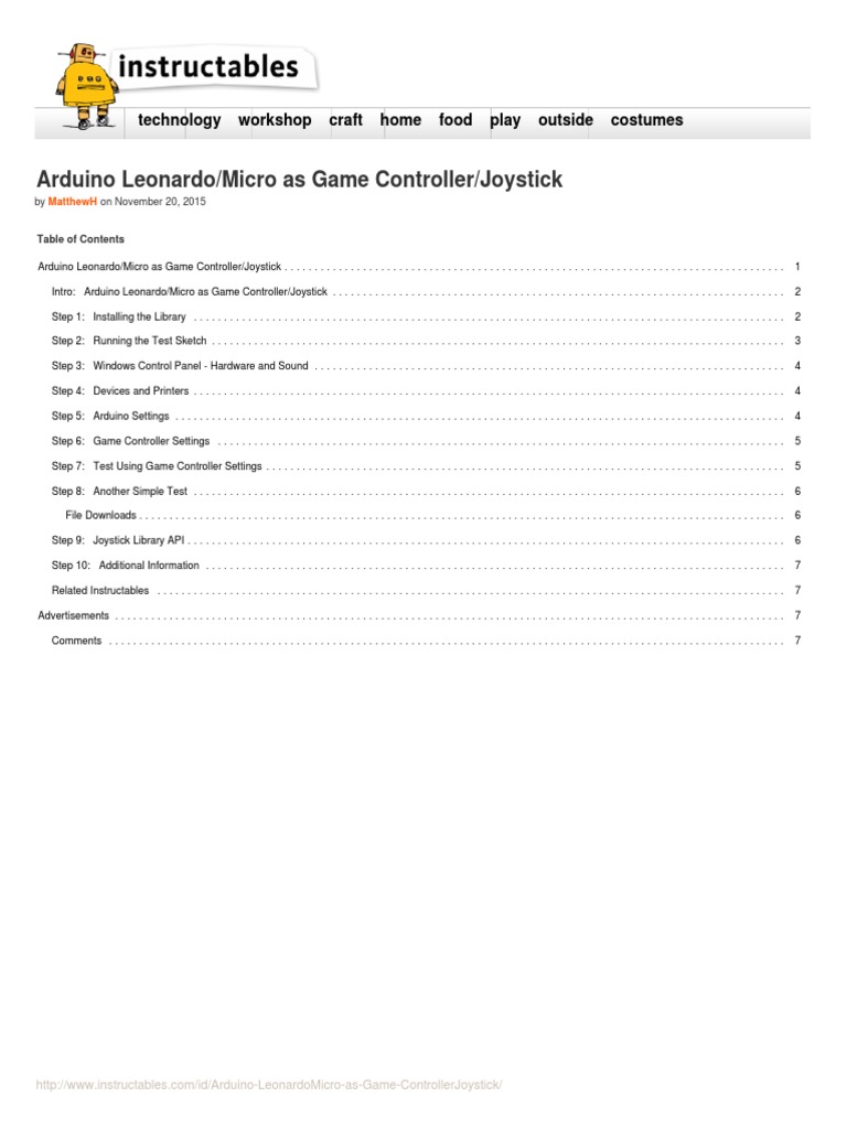 Arduino Leonardo/Micro As Game Controller/Joystick: Technology Workshop ...