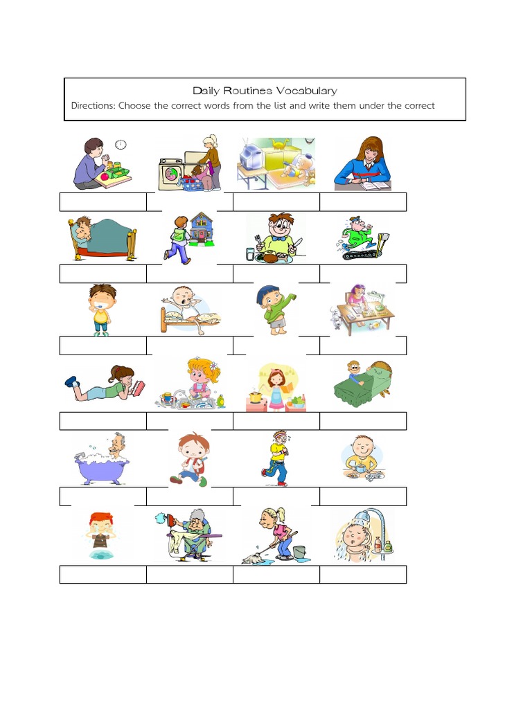 Daily Routines Vocabulary Exercise | PDF