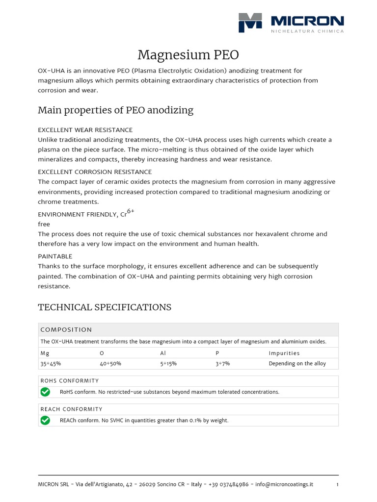 Magnesium PEO: Main Properties of PEO Anodizing | PDF | Magnesium ...