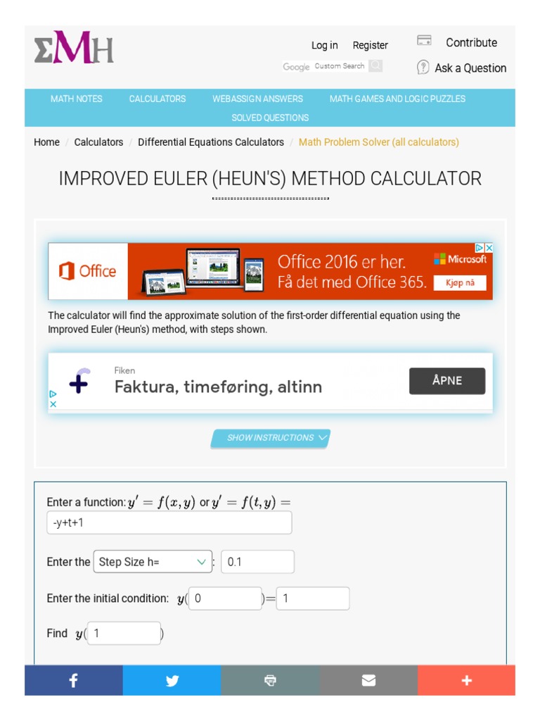 Improved Euler (Heun'S) Method Calculator: Faktura, Timeføring, Altinn ...