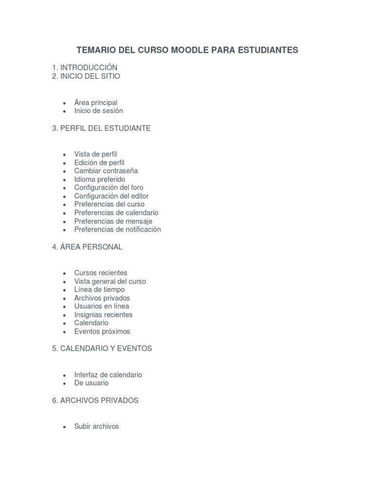 Temario Del Curso Moodle para Estudiantes | PDF
