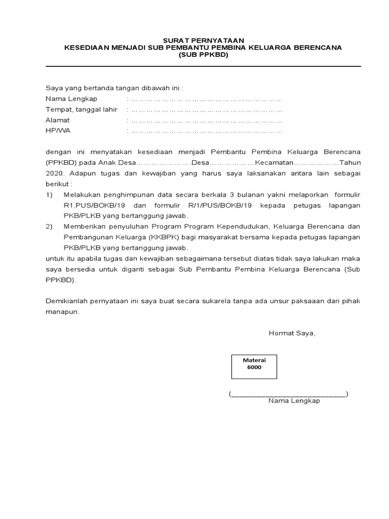 Surat Pernyataan Sub PPKBD | PDF