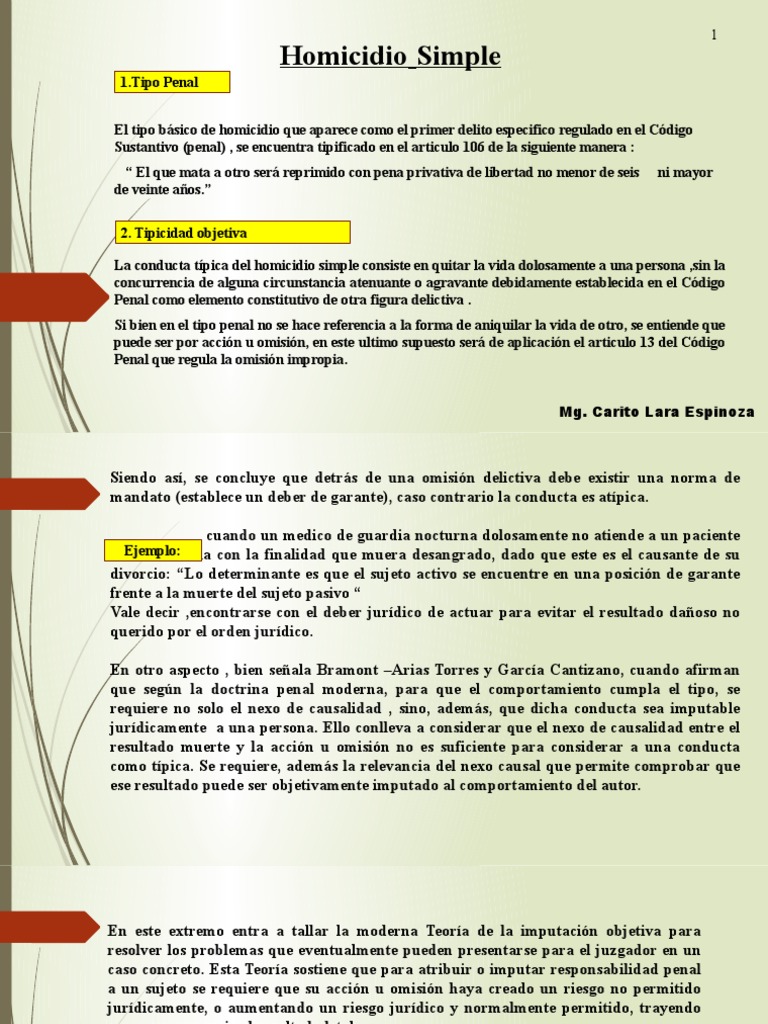 Homicidio Simple Diapositivas | PDF | Homicidio | Intención (Derecho Penal)