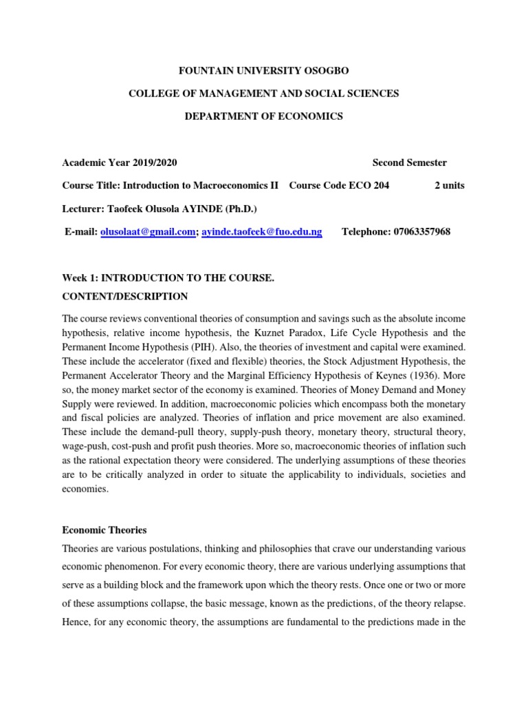 ECO204 - Week 1 - Lecture - Note | PDF | Macroeconomics | Economics