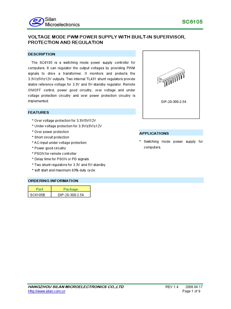 SC6105 PWM Power Supply Controller | PDF | Power Supply | Amplifier