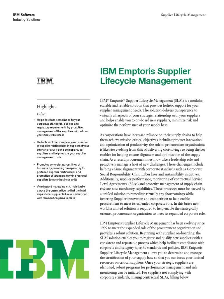 IBM Emptoris Supplier Lifecycle Management: Highlights | PDF ...