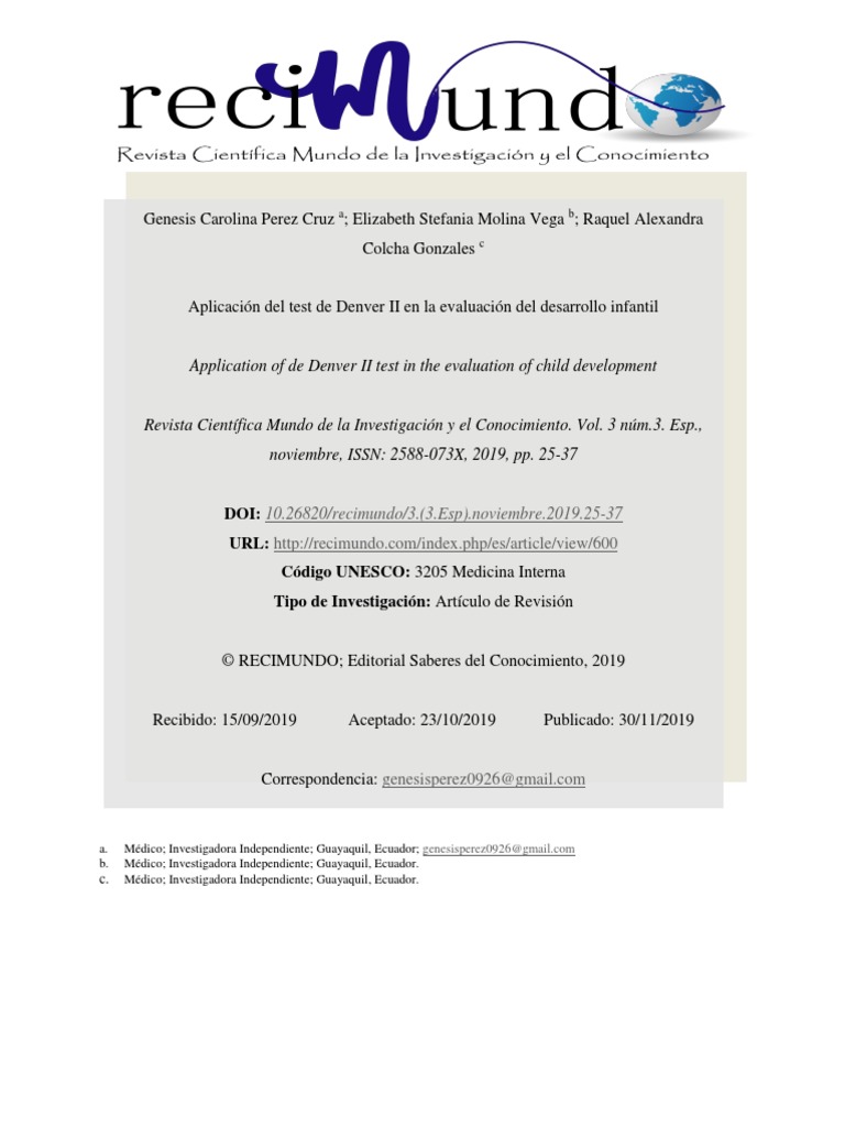 Test de Denver | Descargar gratis PDF | Evaluación | Medicina