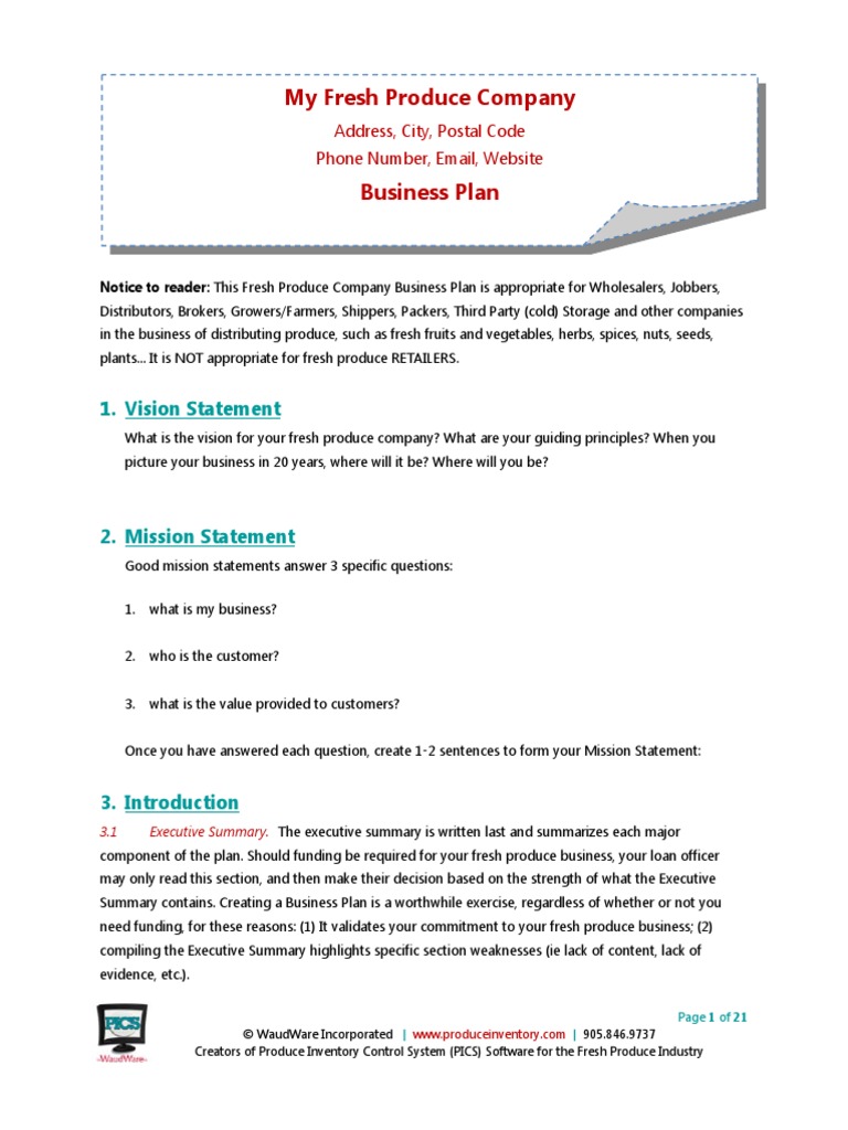 My Fresh Produce Company: 1. Vision Statement | PDF | Balance Sheet ...