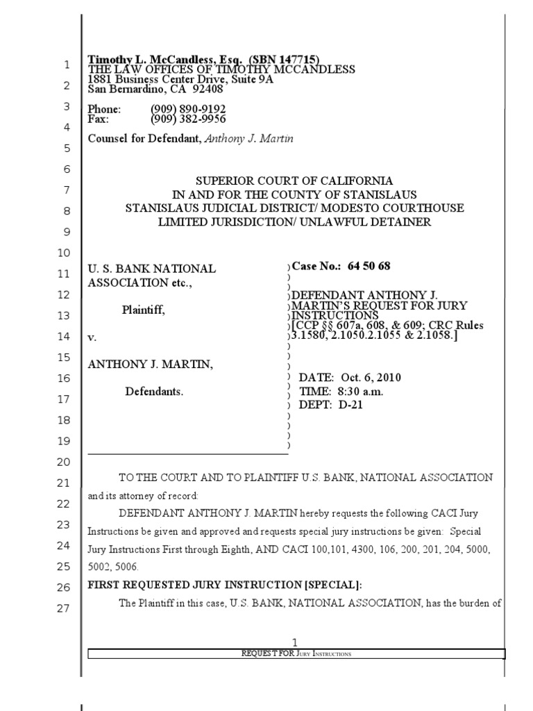 Final Request for Jury Instructions | Deed Of Trust (Real Estate ...