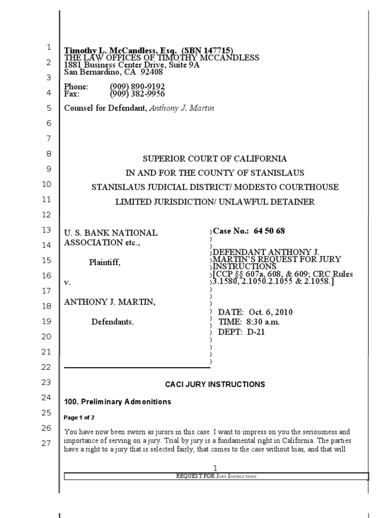 REQUEST For Jury Instructions | PDF | Burden Of Proof (Law) | Evidence
