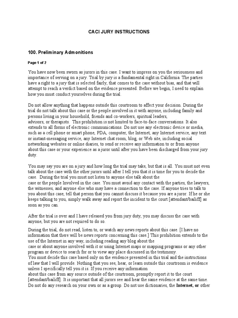 Caci Jury Instructions: Page 1 of 2 | PDF | Burden Of Proof (Law ...