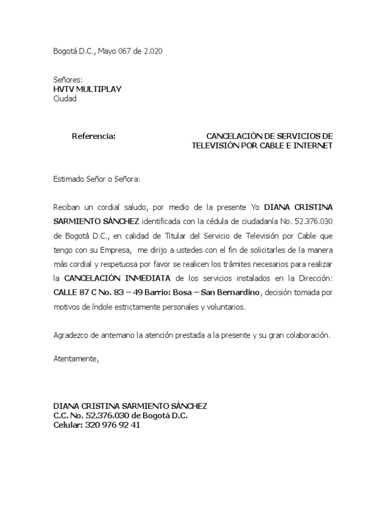 Carta Cancelacion de Parabolica | PDF