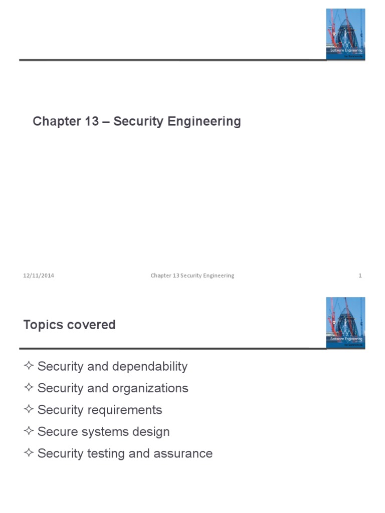 Chapter 13 Security Engineering 1 12/11/2014 | PDF | Vulnerability (Computing) | Risk