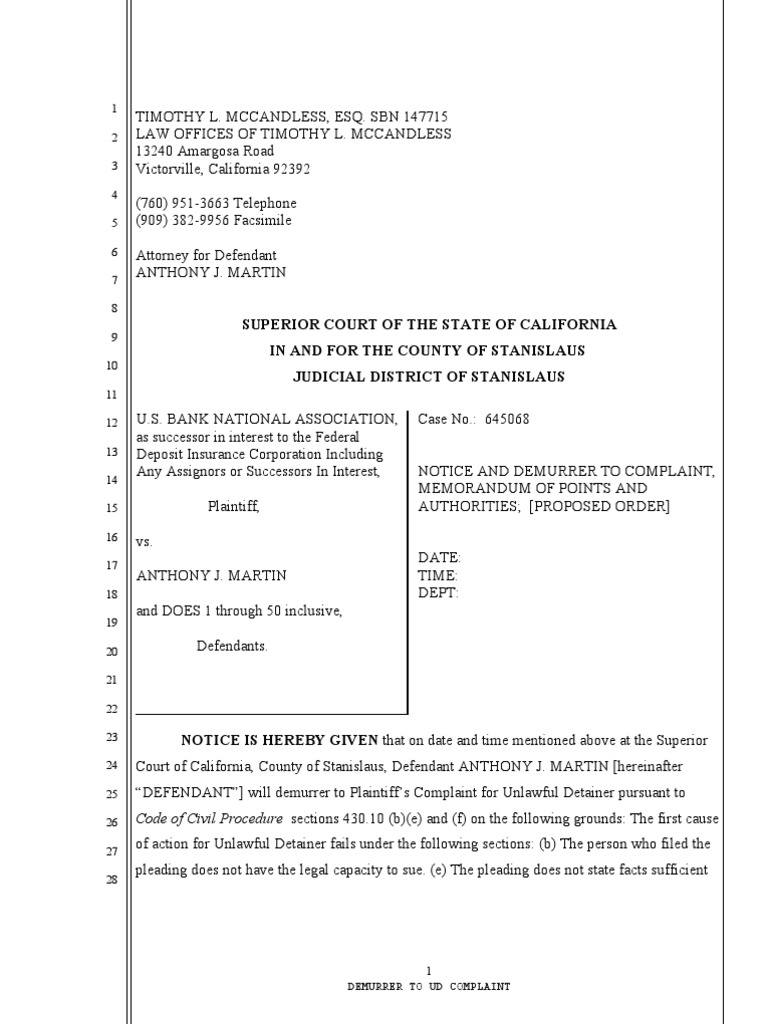 Our Demurrer To Compl | PDF | Demurrer | Pleading