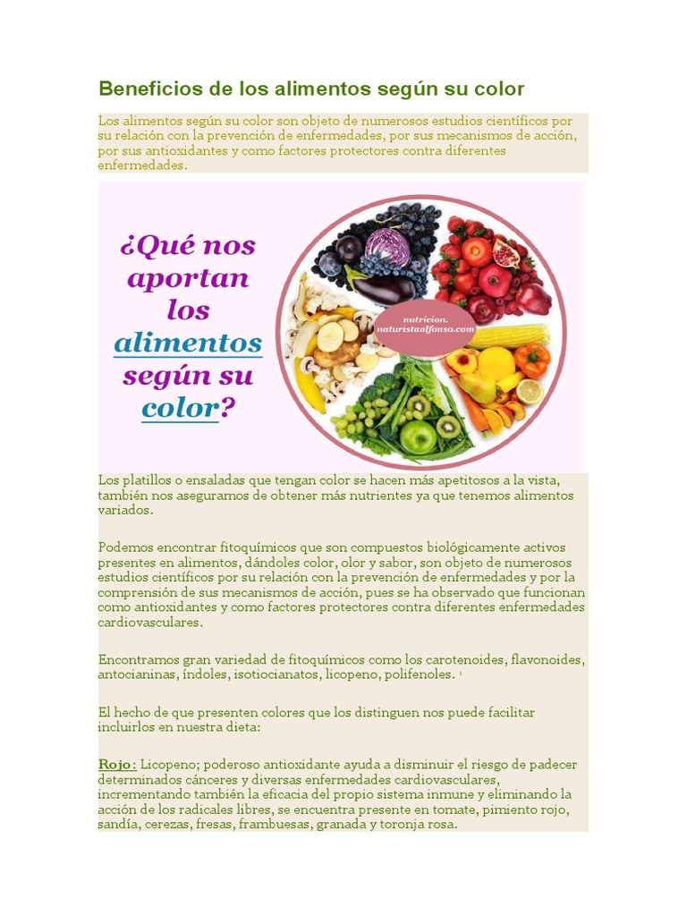 Beneficios Nutricionales por Color de Alimentos | PDF | Antioxidante ...