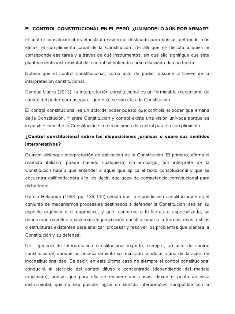 El Control Constitucional en El Perú | PDF | Constitución | Jurisdicción