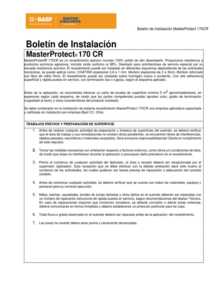 Instalación de MasterProtect 170CR | PDF | Revestimiento | Hormigón