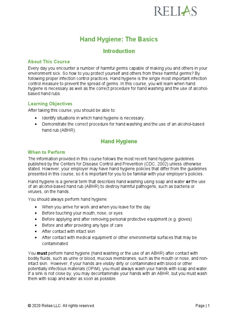 Hand Hygiene: The Basics: About This Course | PDF | Hand Washing | Hygiene