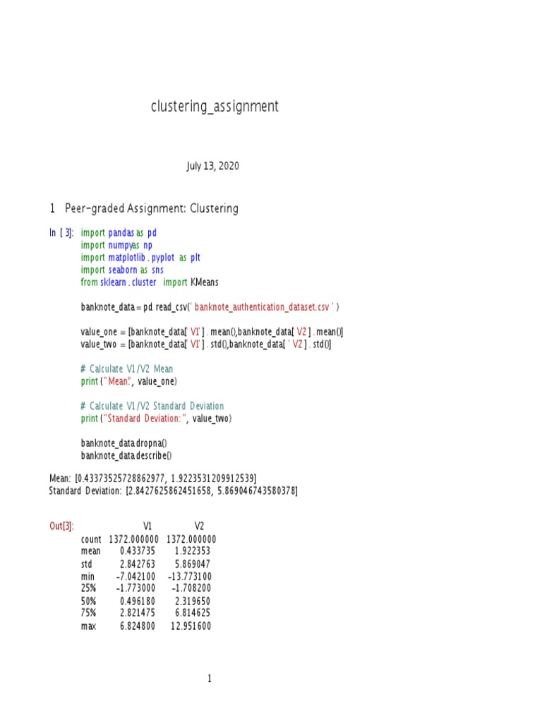 1 Peer-Graded Assignment: Clustering | PDF | Cluster Analysis | Algorithms And Data Structures