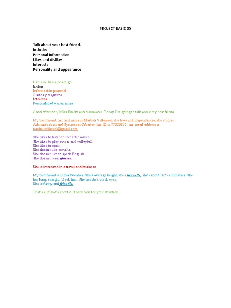 Project Basic 05: Habla de Tu Mejor Amigo | PDF | Self-Improvement ...