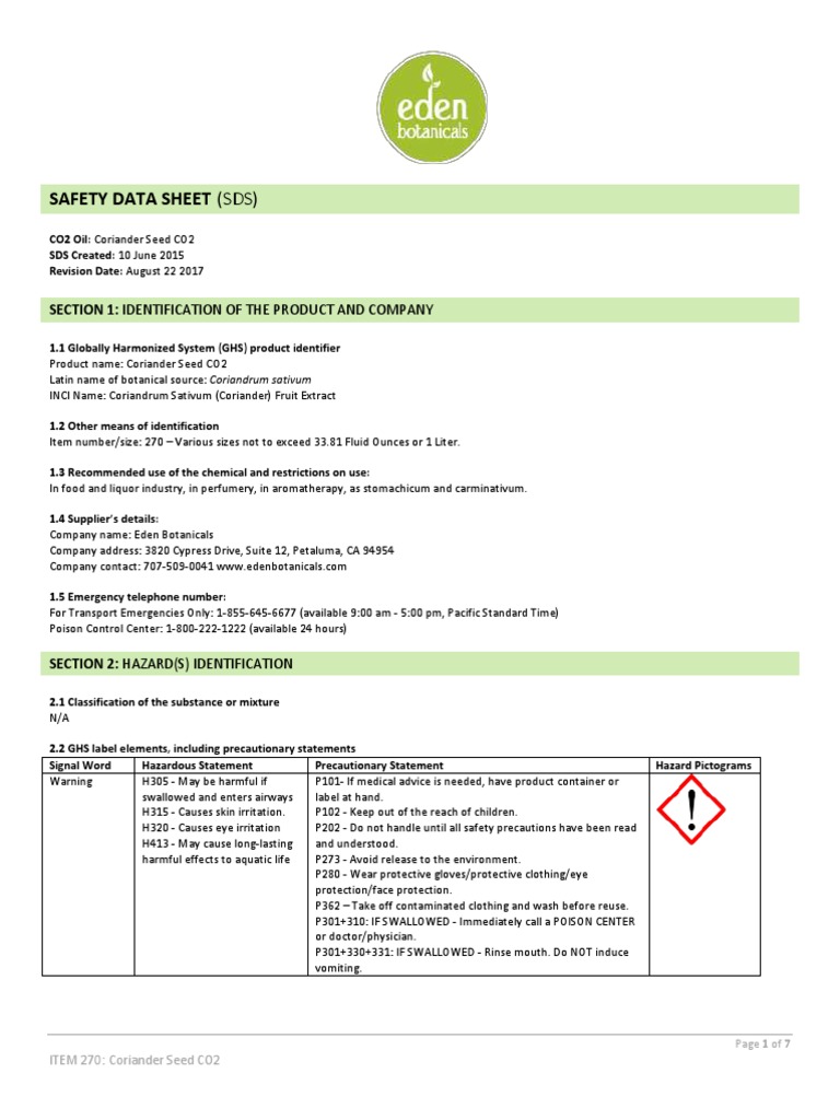 Safety Data Sheet: Section 1: Identification of The Product and Company ...