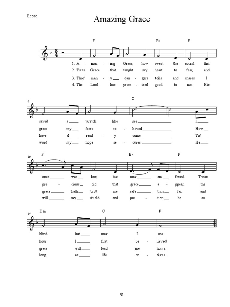 Amazing Grace - Lyrics and Chords | PDF