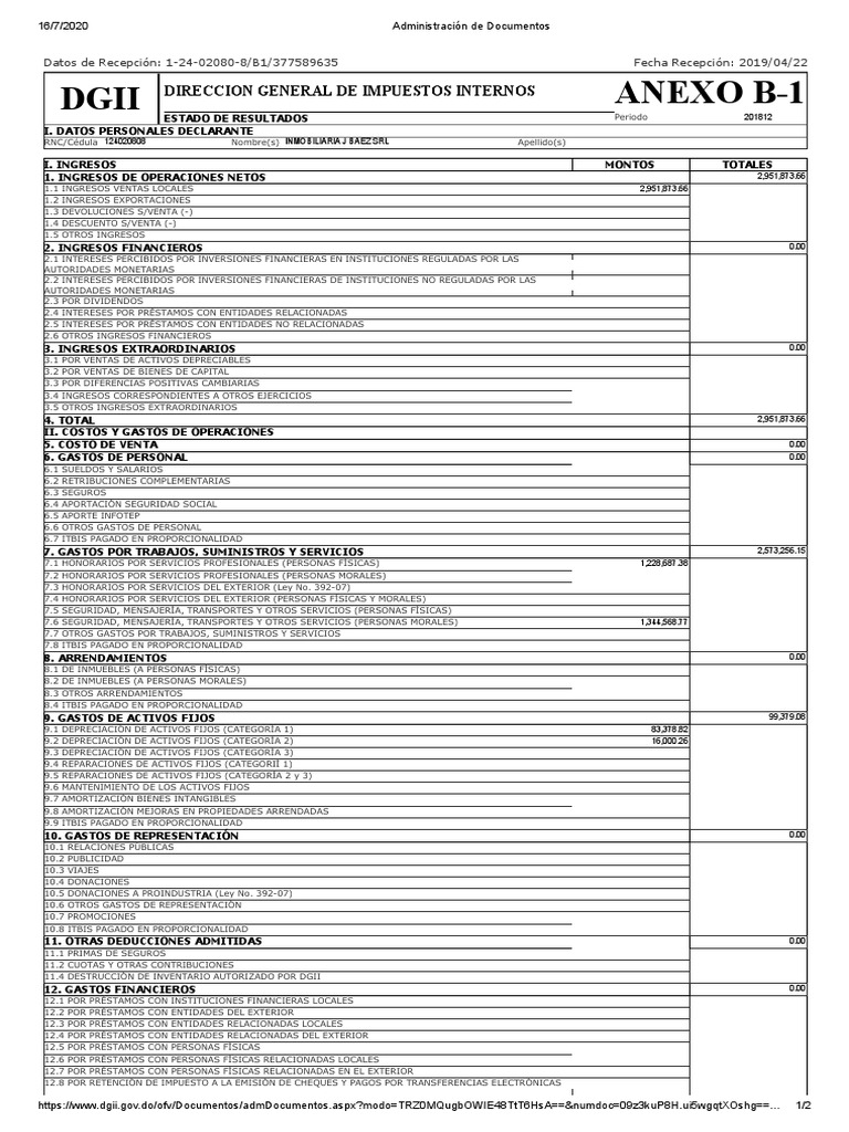 Dgii Anexo B-1: Direccion General de Impuestos Internos | PDF ...