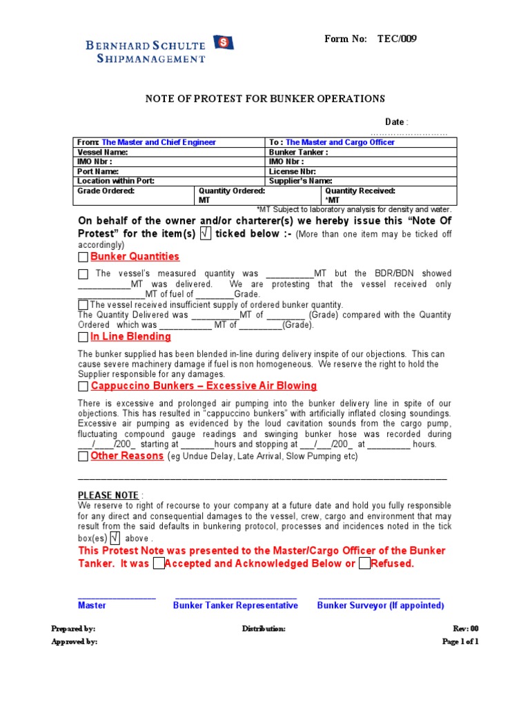 5835-Note of Protest For Bunkering Operations | PDF | Fuel Oil | Energy ...
