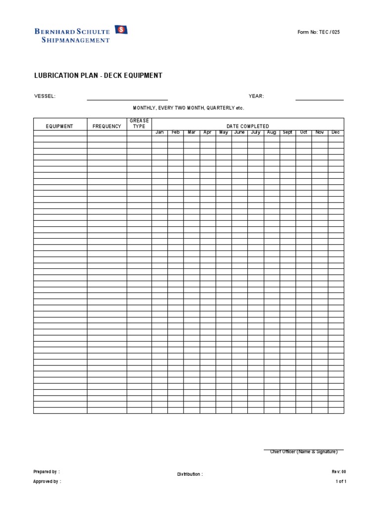 Lubrication Plan for Deck Equipment | PDF