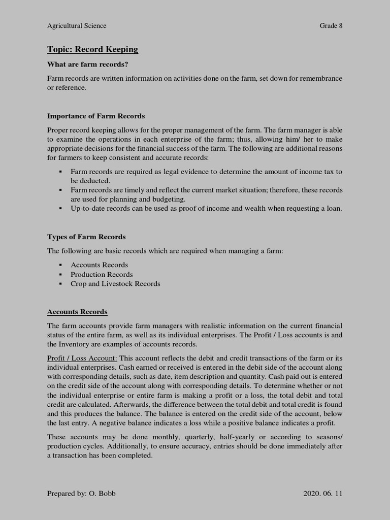 Introduction To Record Keeping Pdf Pdf Debits And Credits Farms