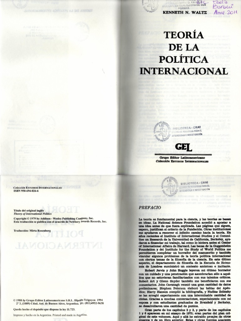 Teoria de La Politica Internacional Kenneth Waltz PDF | PDF