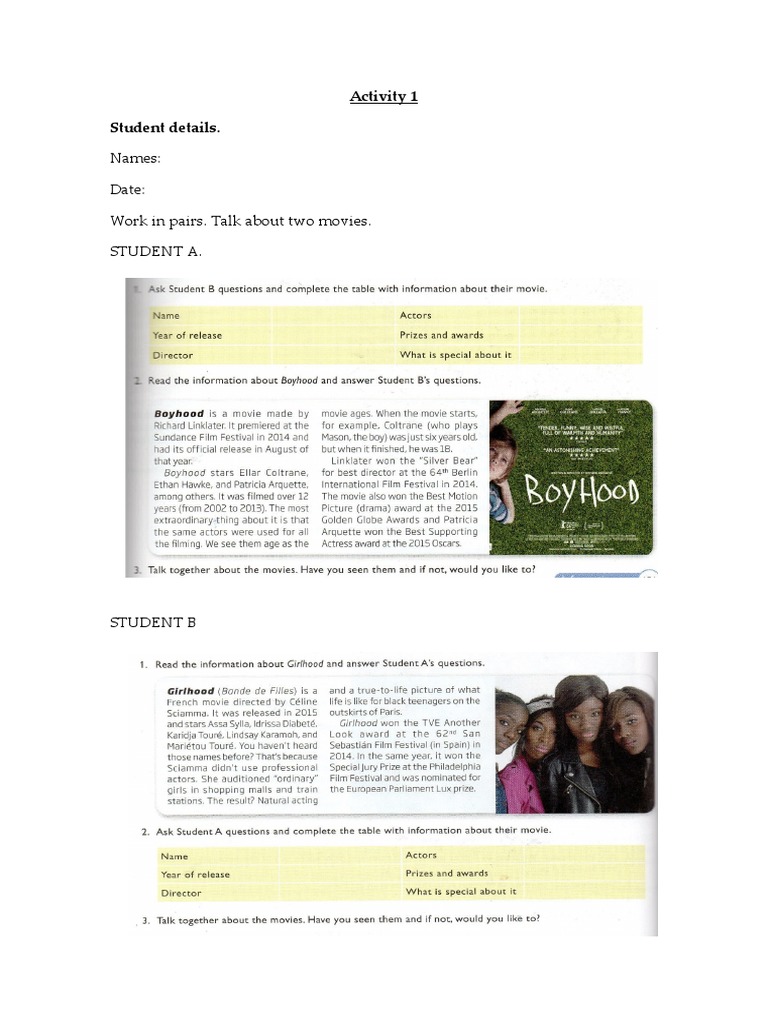 Pair Movie Discussion Assignment | PDF | Language Arts & Discipline ...