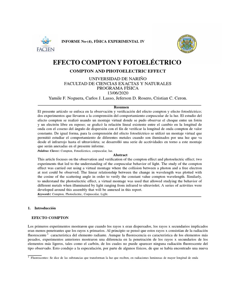 EFECTO COMPTON y FOTOELECTRICO | PDF | Efecto fotoeléctrico | Ligero