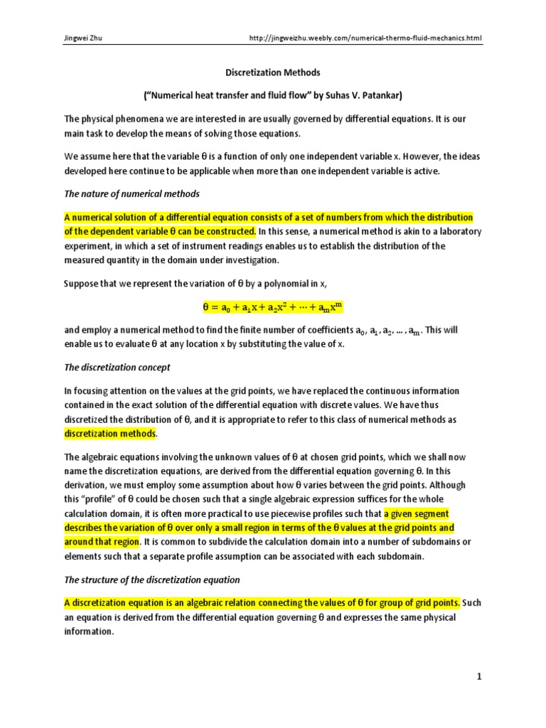 Discretization Methods ("Numerical Heat Transfer and Fluid Flow" by ...