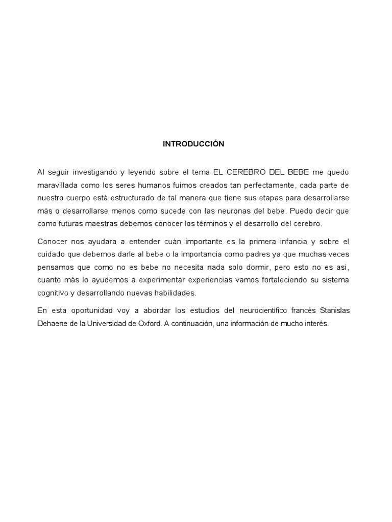 Desarrollo del cerebro en bebés | PDF | Cerebro | Neurociencia