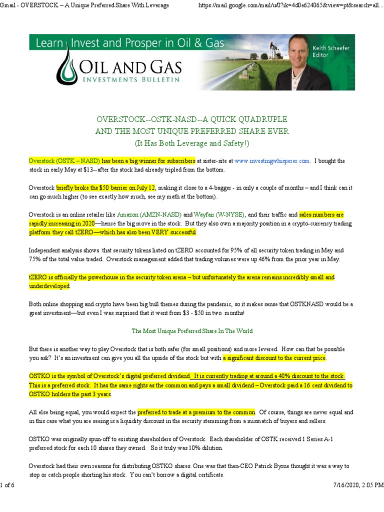 OSTK Review by Keith Schaeffer | PDF | Stocks | Preferred Stock