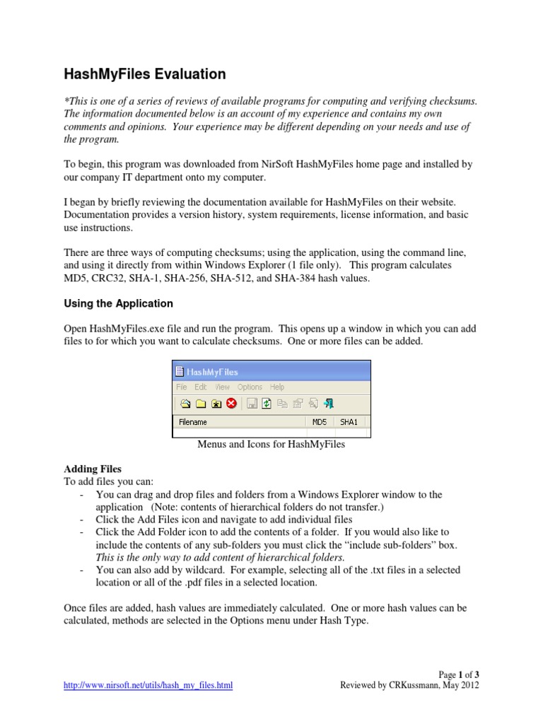 Hashmyfiles Evaluation: Using The Application | PDF | System Software | Computer Data