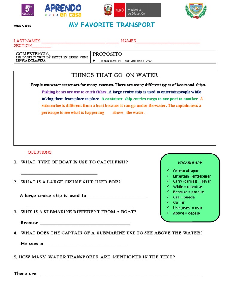 5°practice#12 My Favorite Transport | PDF