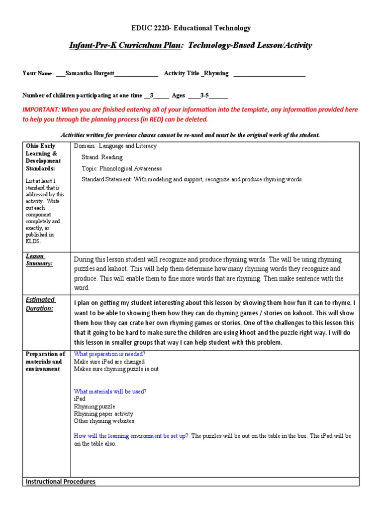 Ed Tech ECDE Activity Plan | PDF | Differentiated Instruction | Semiotics