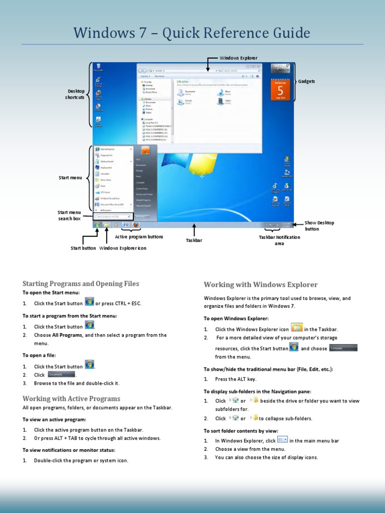Windows 7 Quicksheet PDF | PDF | Graphical User Interfaces | Computing