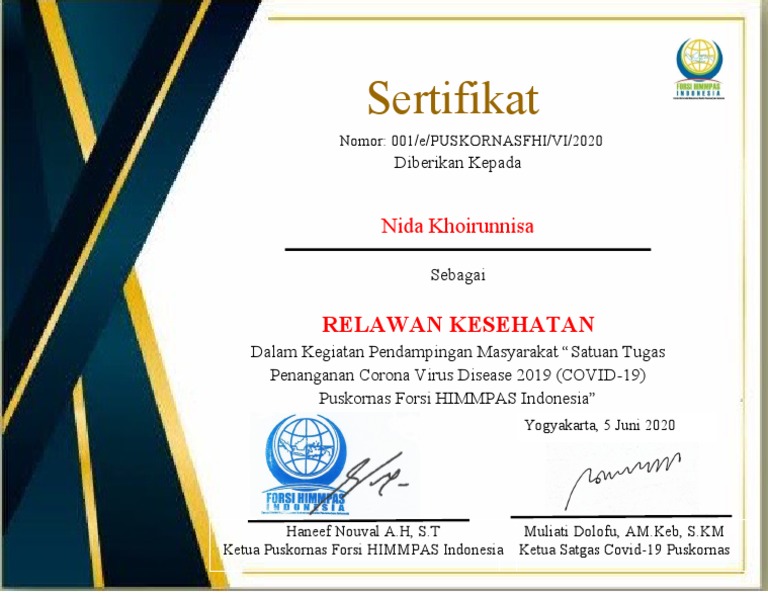 Sertifikat: Relawan Kesehatan | PDF