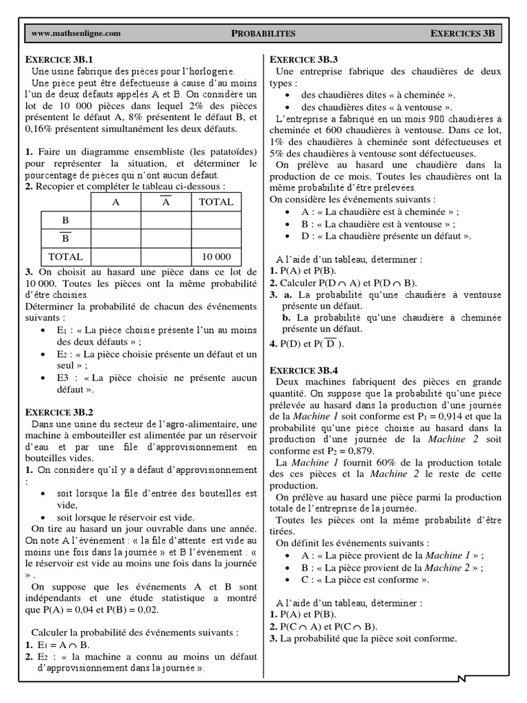 Exercices de Probabilités Corrigés | PDF | Probabilité | Probabilité et ...