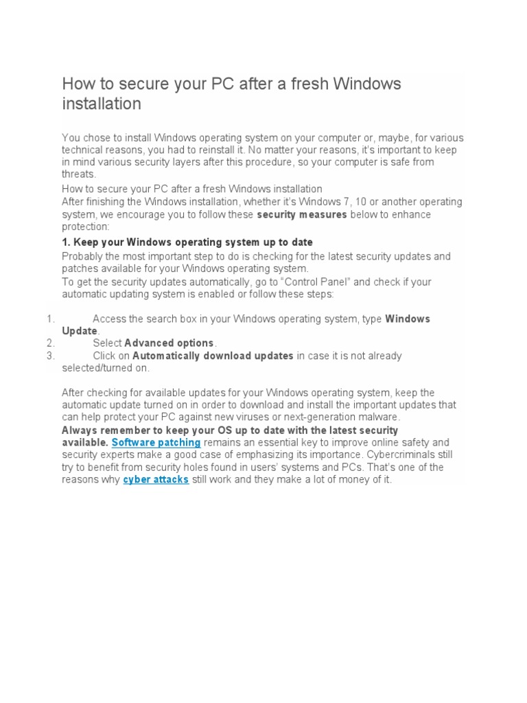 How To Secure Your PC After A Fresh Windows Installation | PDF ...